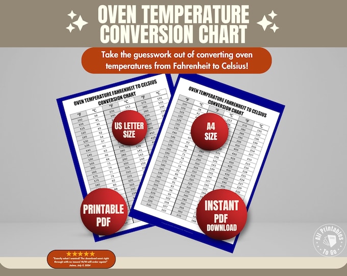 Printable Temperature Conversion Chart Fahrenheit to Celsius and Celsius to Fahrenheit ...