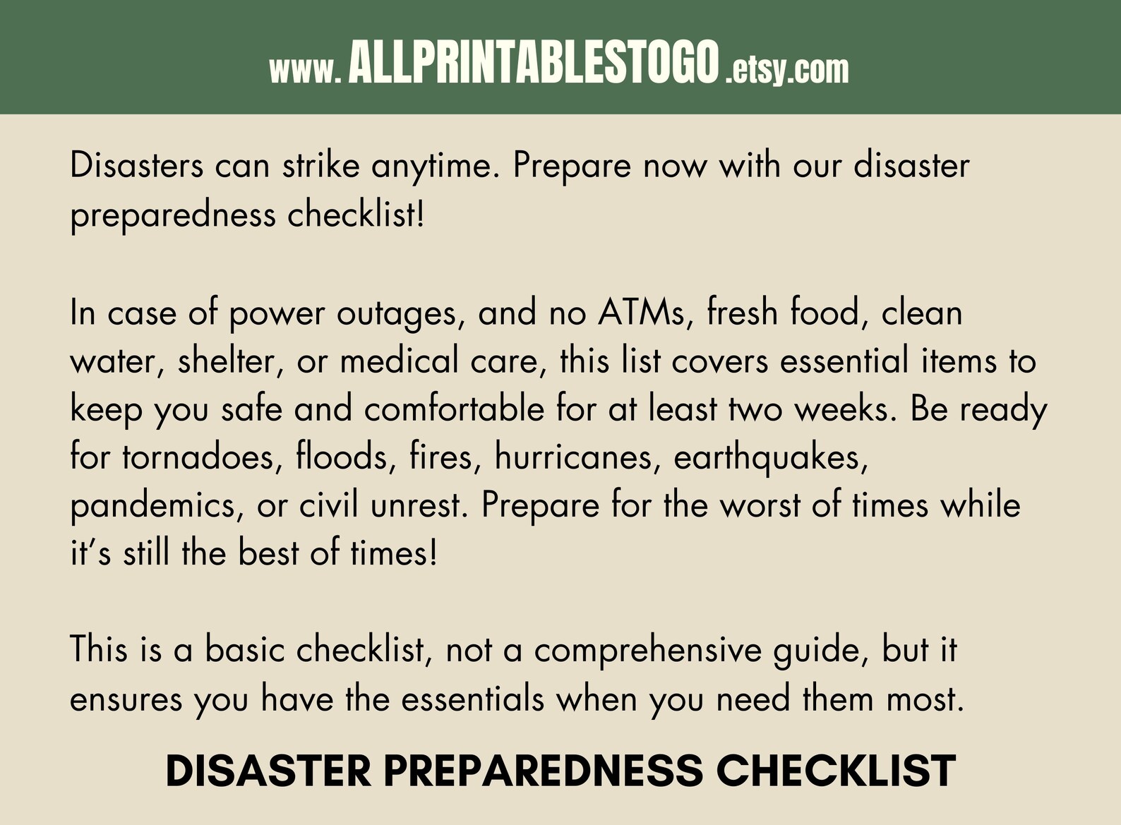Disaster Preparedness Checklist PDF – Emergency Survival Plan for Home ...