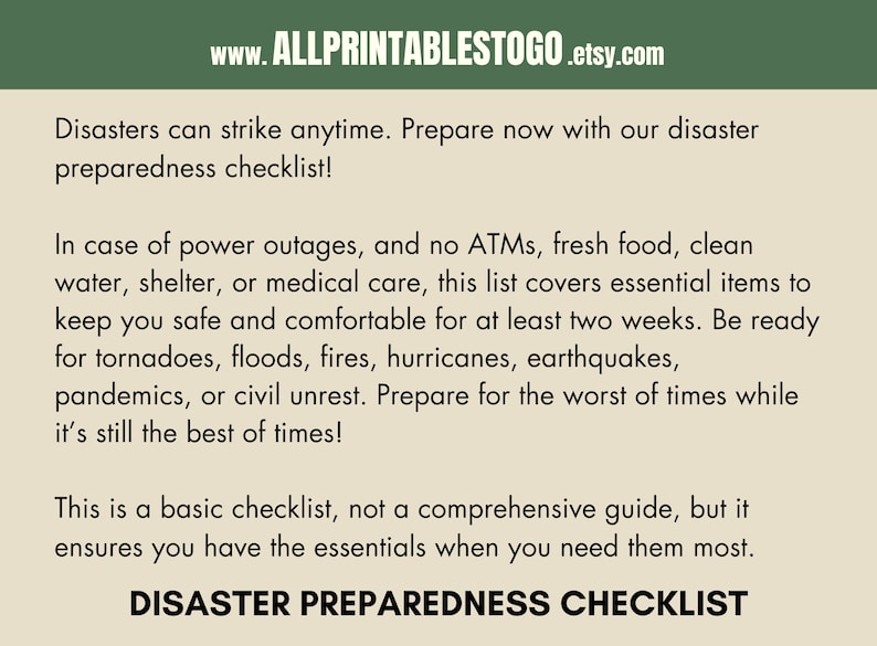 Disaster Preparedness Checklist PDF – Emergency Survival Plan for Home ...