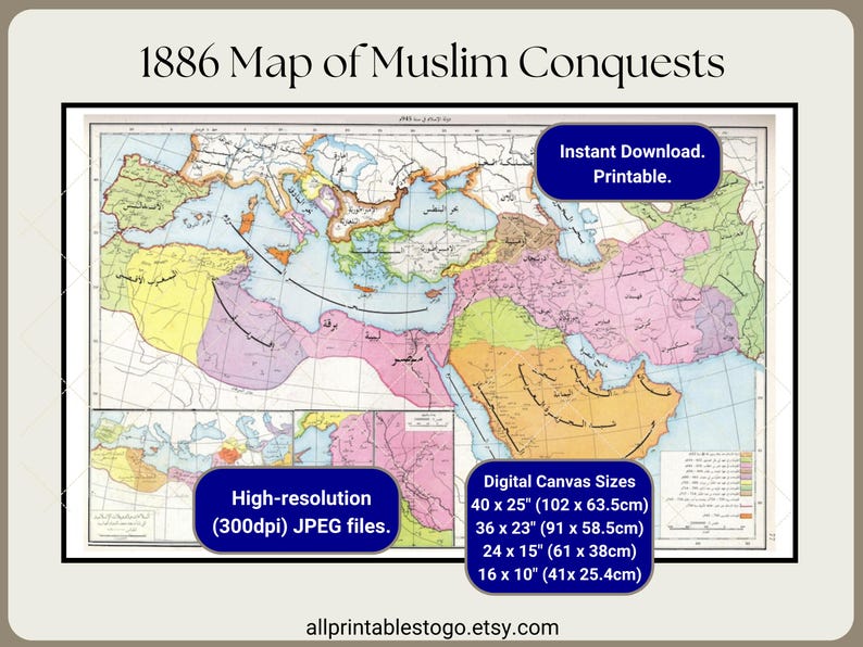 Muslim Conquests Map: 1886 History of Islam (digital Download) - Etsy