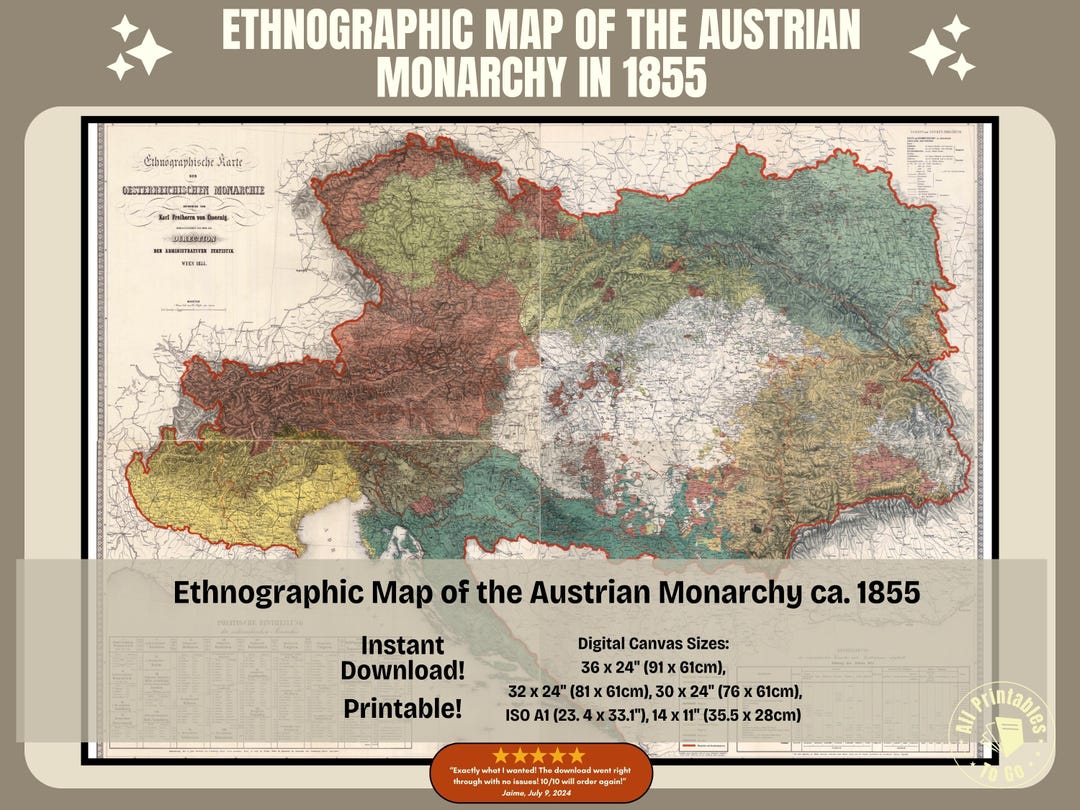 Austrian Monarchy Map 1855: Ethnographic Antique Print (downloadable ...