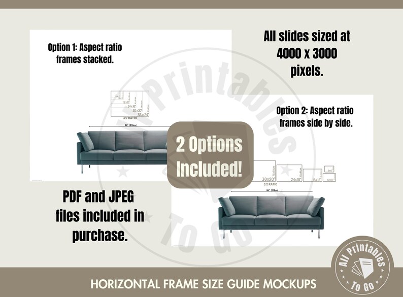 Horizontal Minimalist Frame Size Guides Landscape Frame Mockups Living Room Mockup PDF JPEG PNG ...
