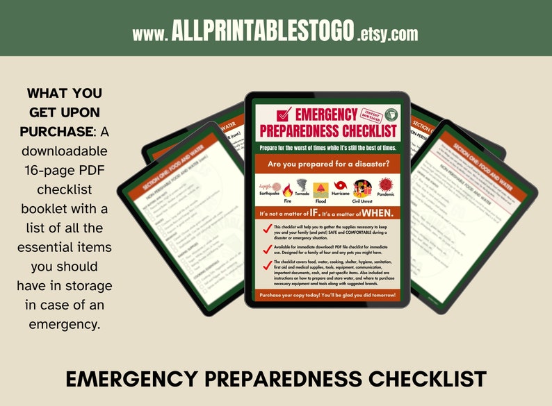 Emergency Preparedness Checklist: Disaster Guide (PDF) - Etsy