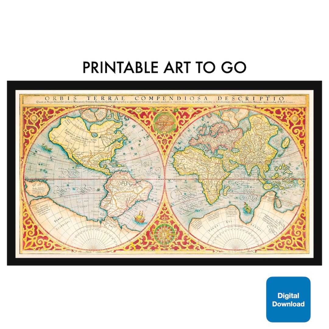 Printable 1587 World Map, Antique Map, Printable Old World Map ...