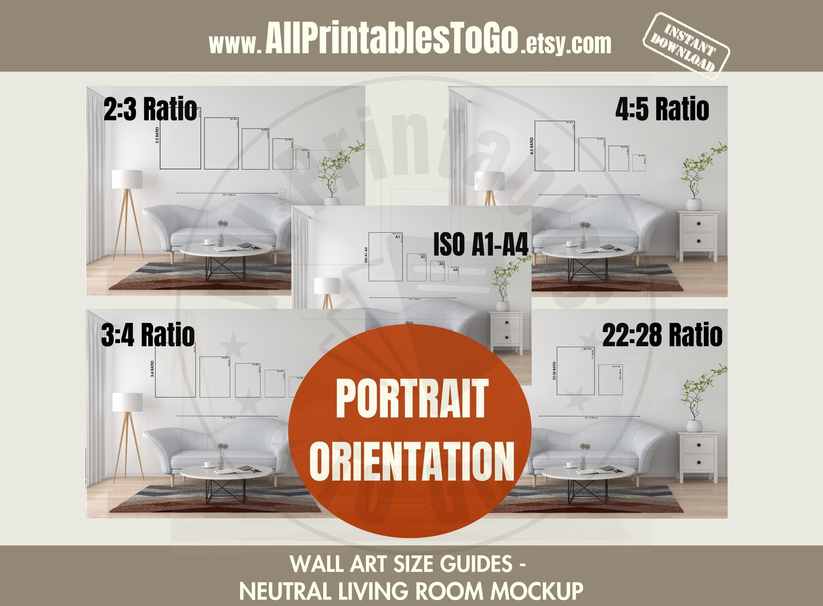 Wall Art Size Guide Living Room Mockup Print Size Guide Poster Size ...