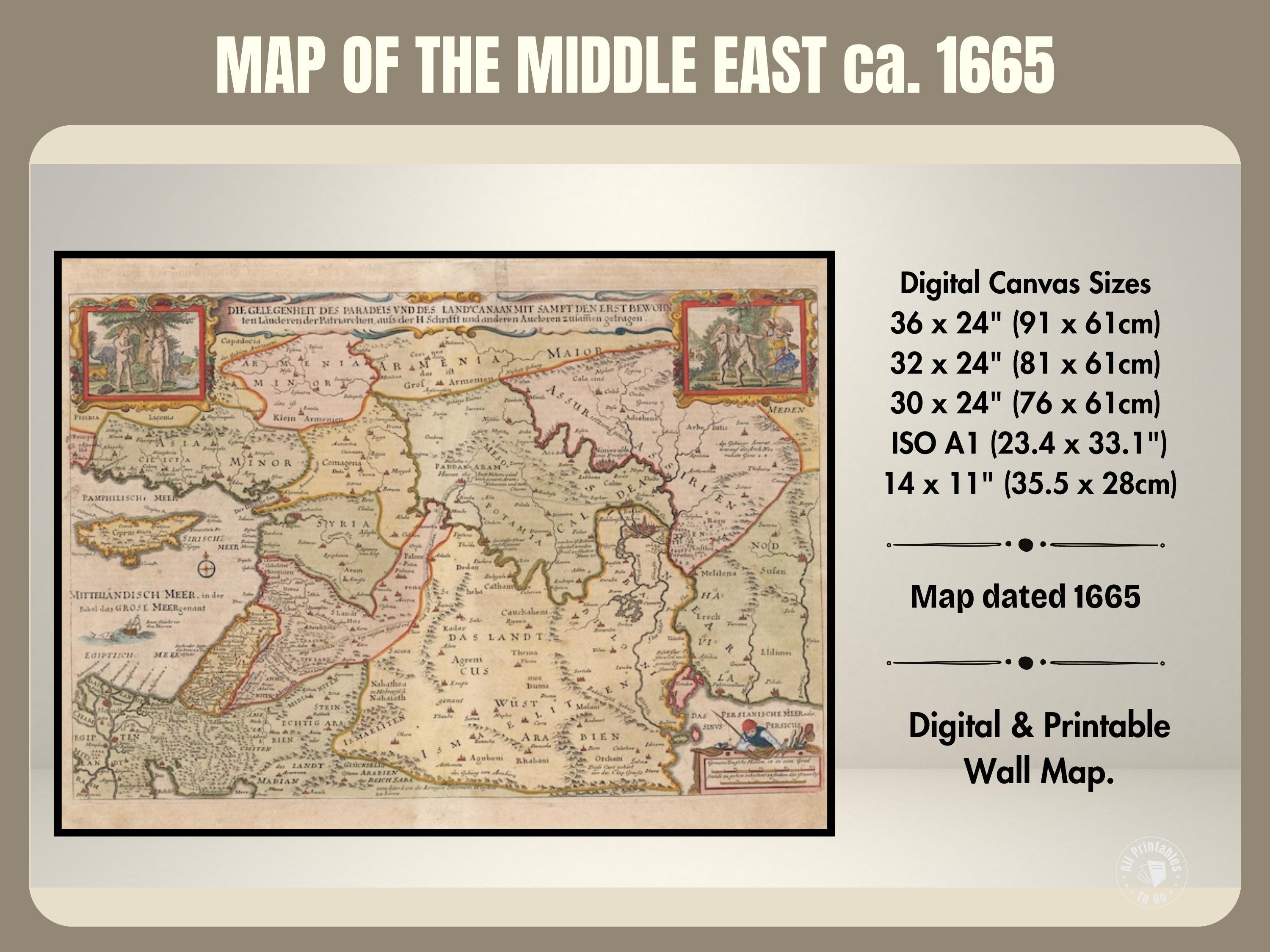 1665 Middle East Map Art: 17th Century Cartography (downloadable Map ...