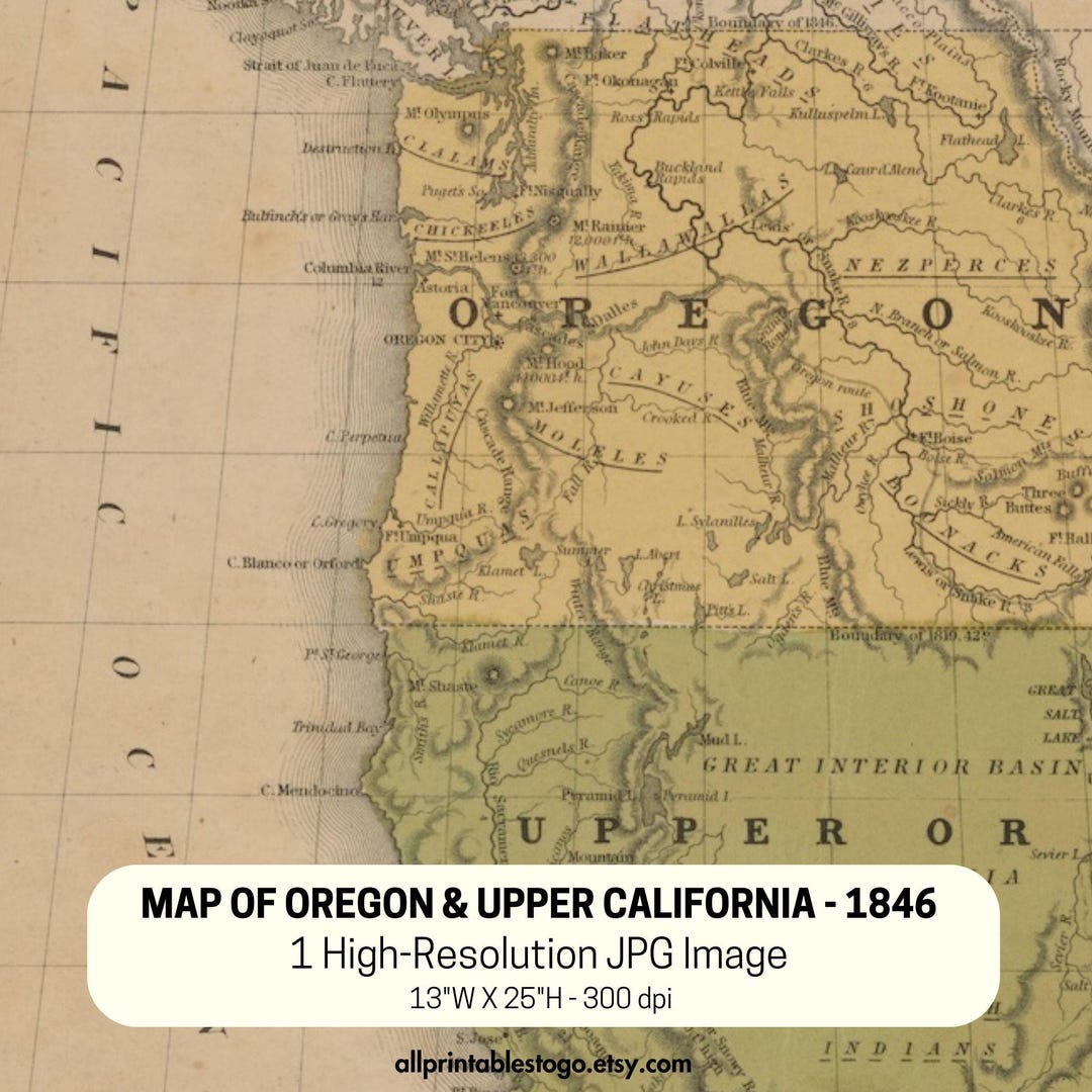 1846 Oregon & Upper California Map: Historical Print (digital Download ...