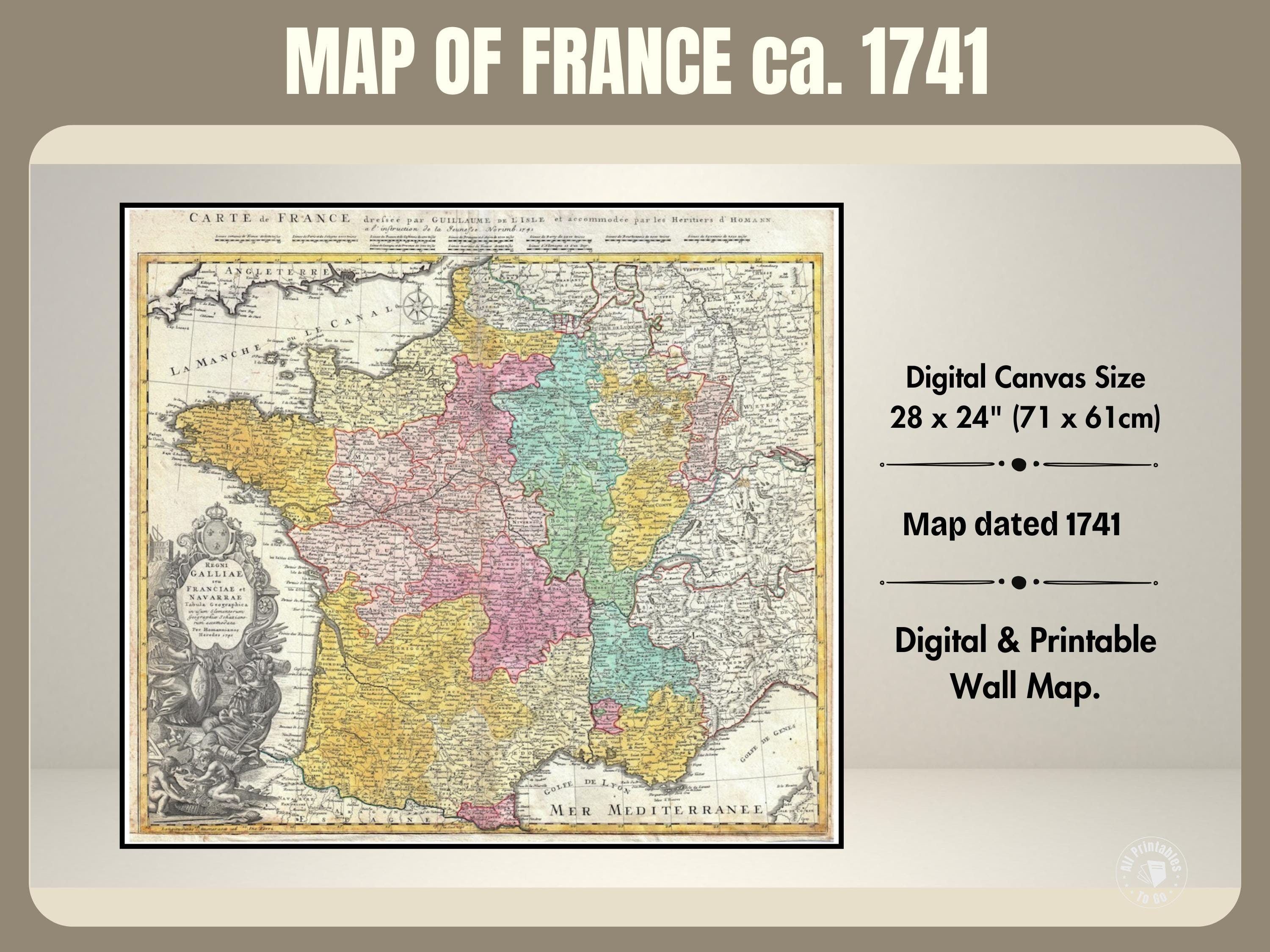 Vintage Map of France 1741: Historical Wall Art (digital Download) - Etsy
