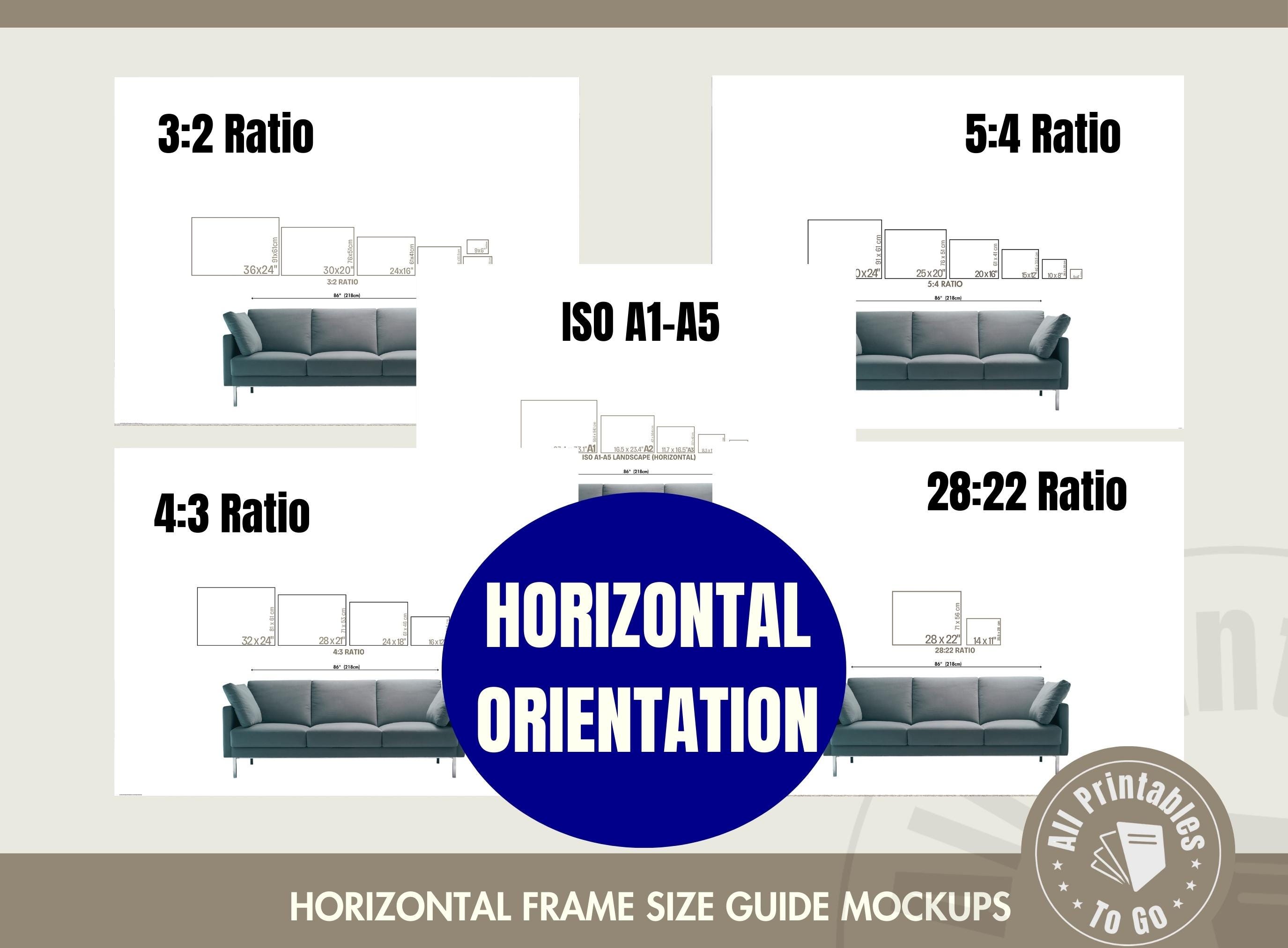 Horizontal Minimalist Frame Size Guides Landscape Frame Mockups Living ...