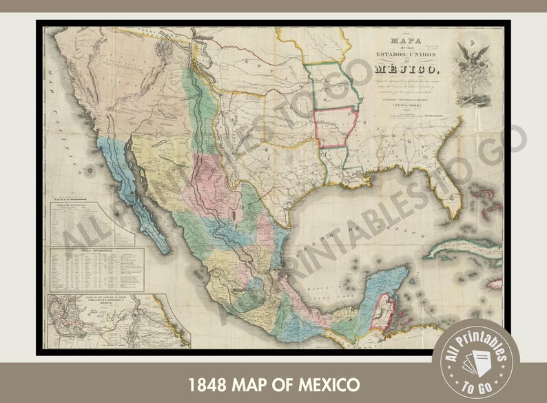 1848 Mexico Map: Printable Historical Wall Art (digital Download) - Etsy