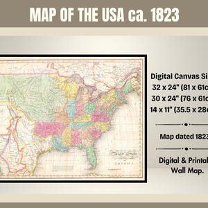 Map of the USA in 1823, Melish USA Map, American History, Historical ...