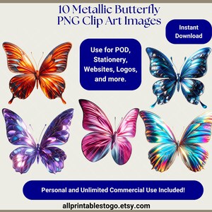 Metallic Butterfly Clip Art: Gold, Silver, Rainbow Pngs (digital ...