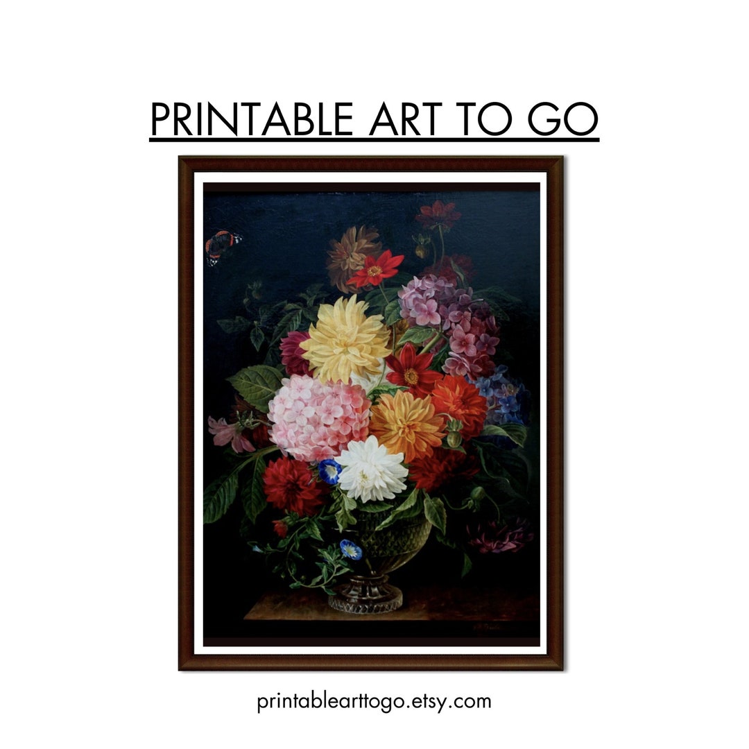 Printable Flower Bouquet Poster Instant Download Vintage Floral Artwork ...