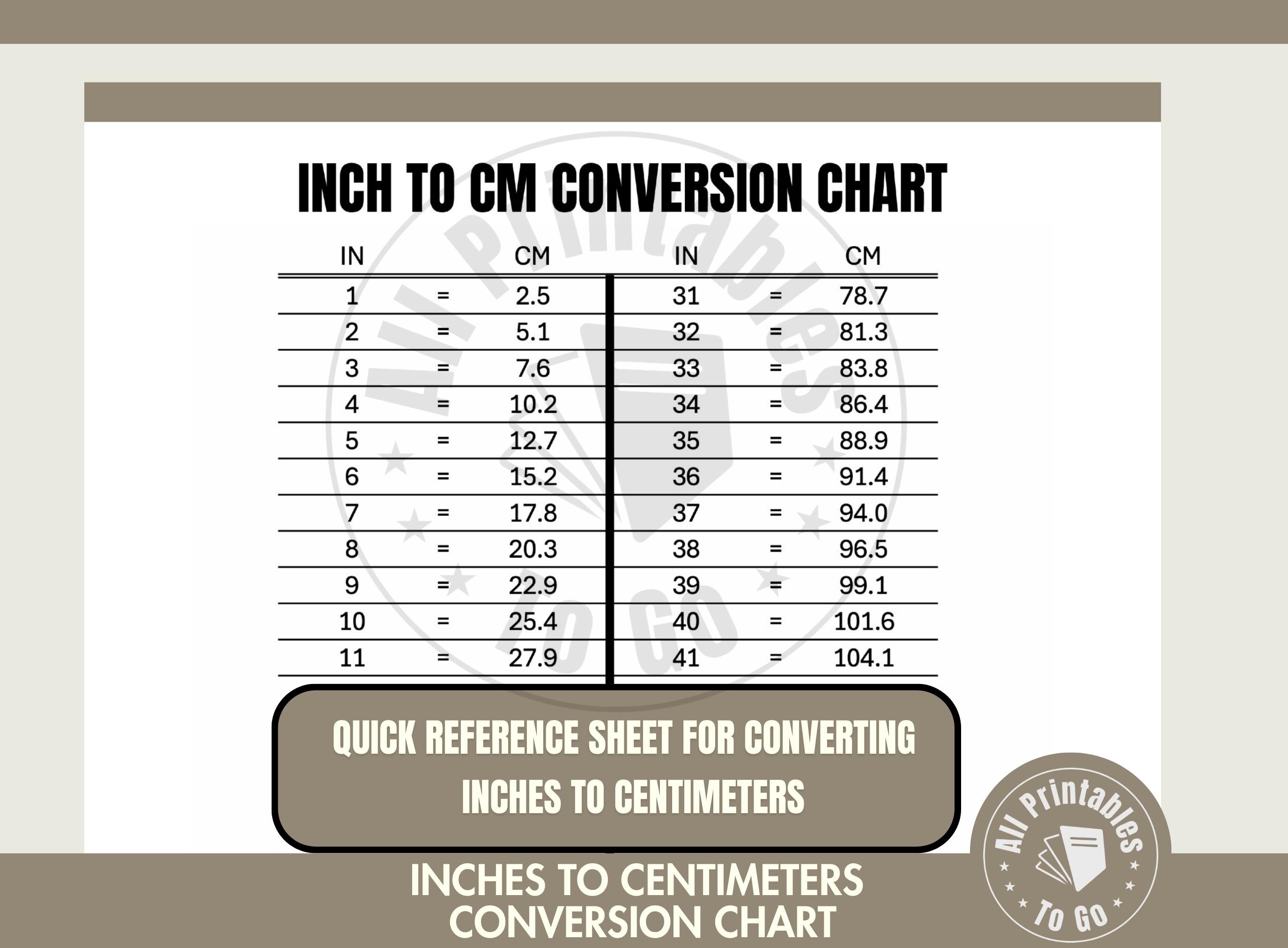 Inch To Centimeter Conversion Chart Printable Measurement Table PDF Inch To Centimeter Conversion Chart Printable Measurement Table PDF