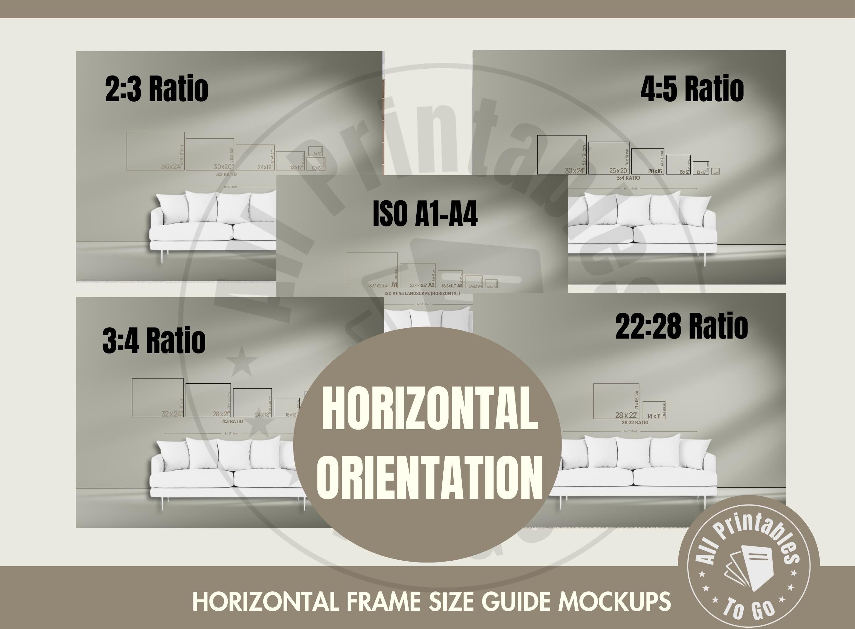 Horizontal Frame Size Mockups, Landscape Canvas Size Guide, Aspect ...