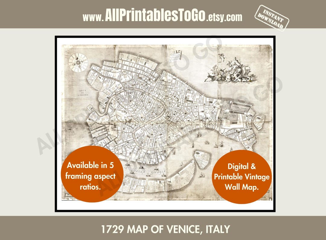 Printable 1729 Map of Venice, Italy, From 1729 | Vintage Venice Map ...