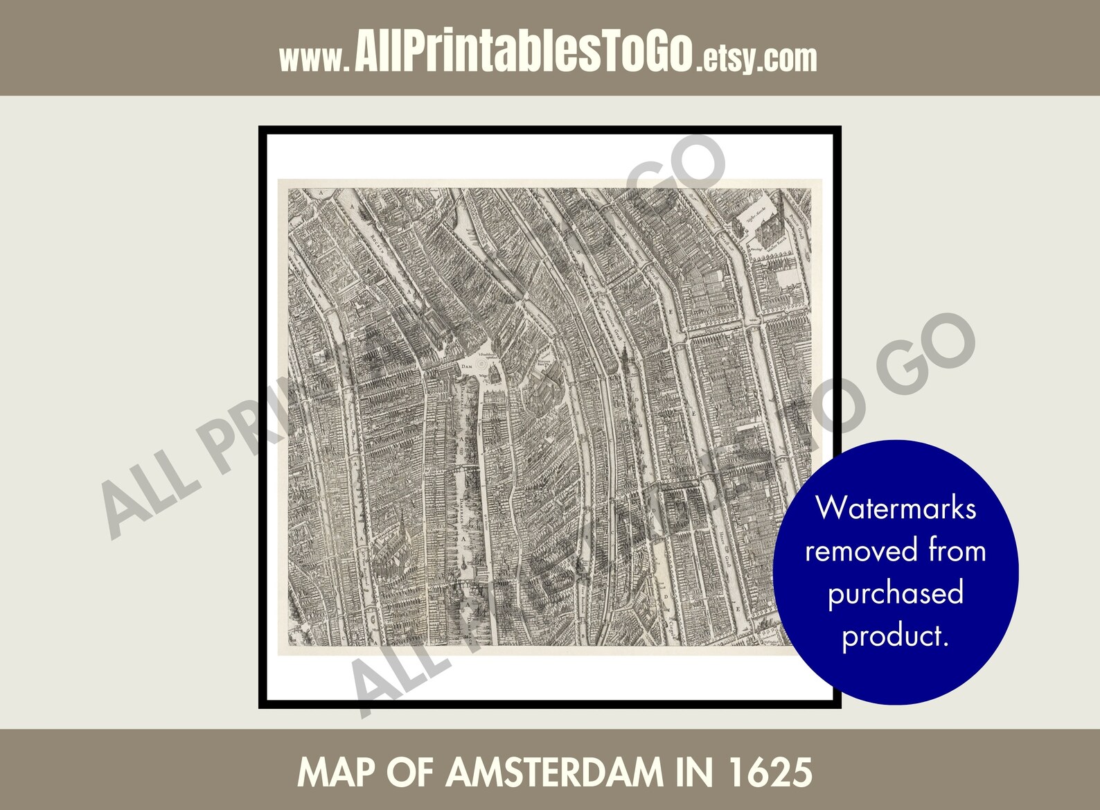 Printable Map of Amsterdam From 1625, Antique Maps of Amsterdam, Dutch ...
