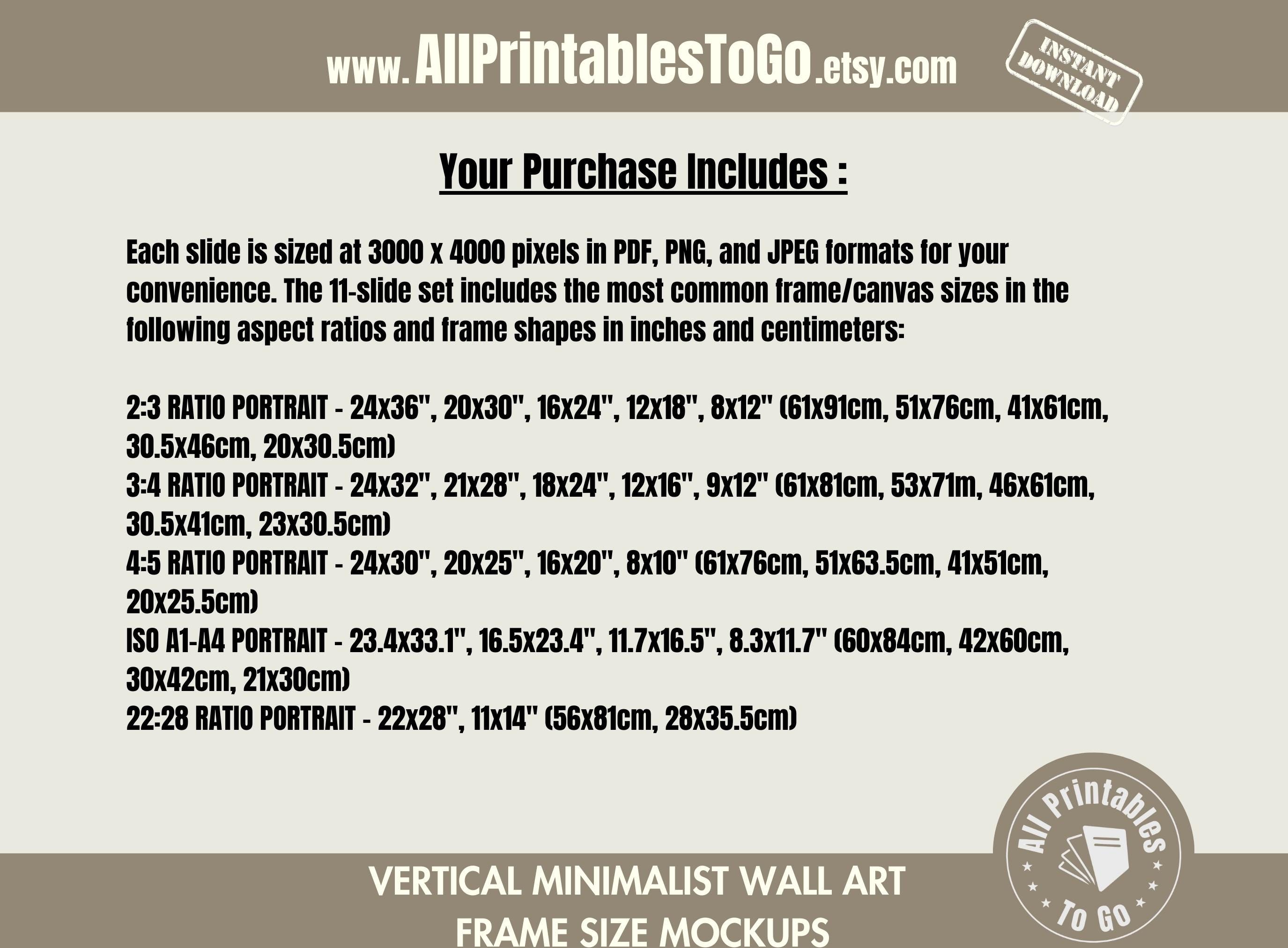 Vertical Frame Size Mockups: Portrait Canvas Ratios (PDF, PNG, JPEG) - Etsy