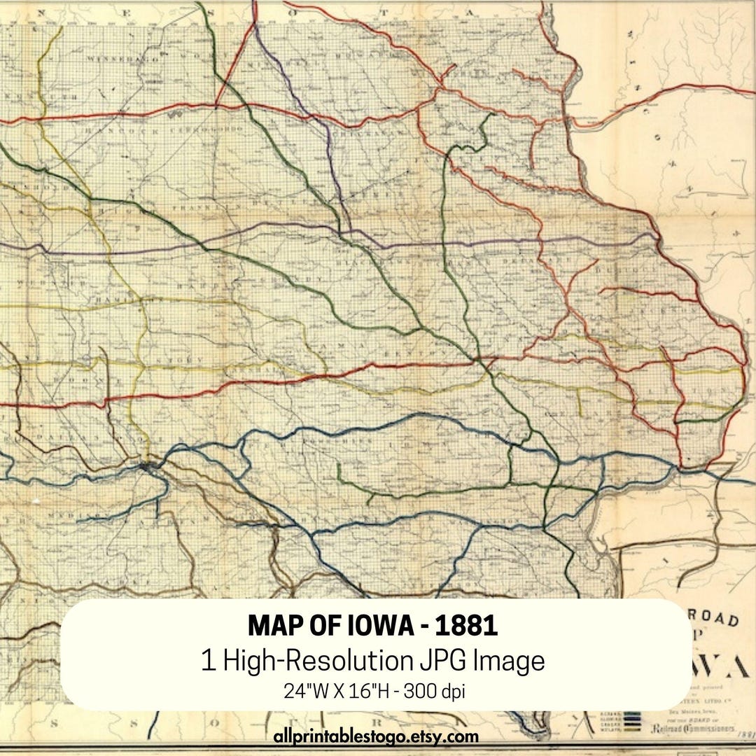 1881 Iowa Rail Road Map: Vintage Antique Print (digital Downloadable ...