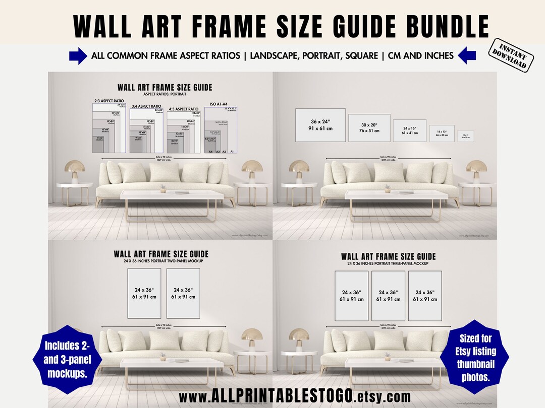 Wall Art Frame Size Guides, Wall Display Guide, Poster Size Guide ...