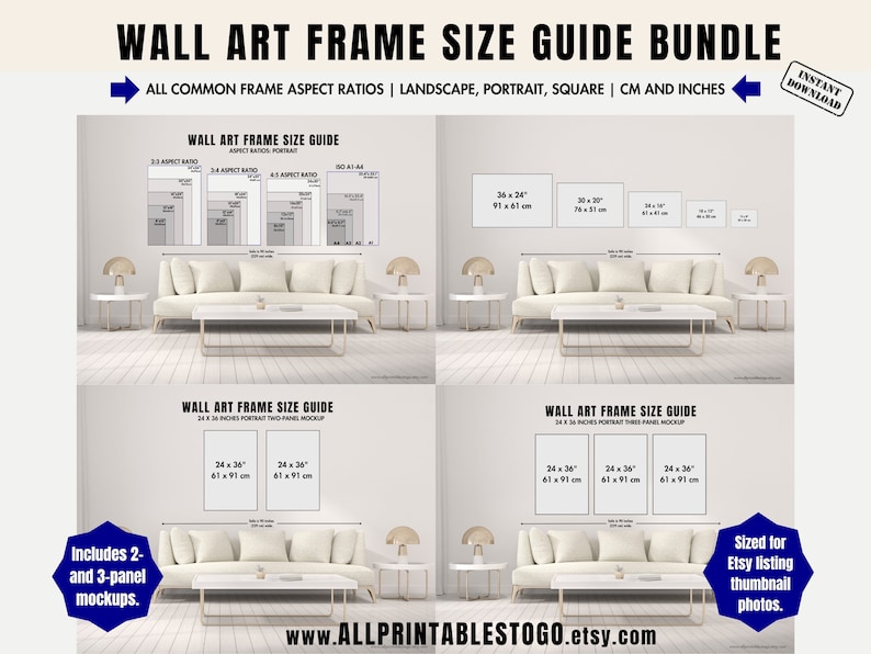 Wall Art Frame Size Guides, Wall Display Guide, Poster Size Guide ...