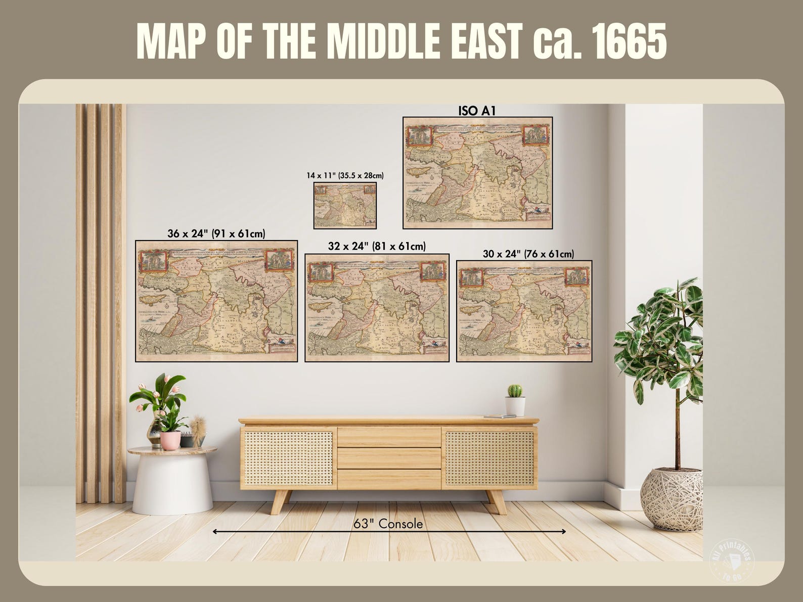 1665 Middle East Map Art: 17th Century Cartography (downloadable Map ...