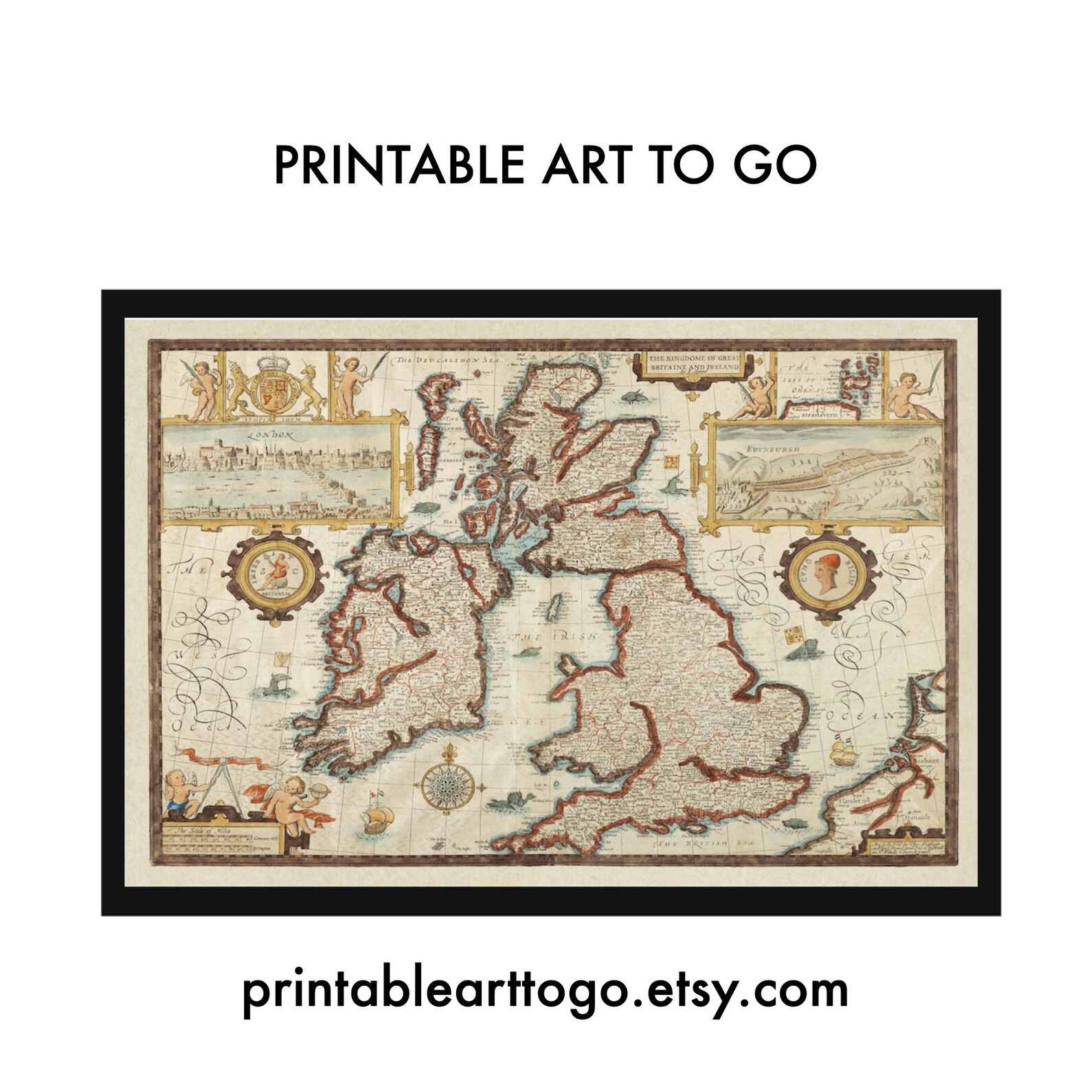 Printable 1770 Map of British Isles by John Speede Downloadable ...