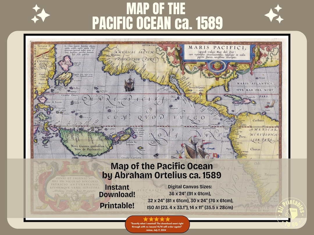 Printable 16th Century Map of the Pacific Ocean Ca. 1589 by Abraham ...