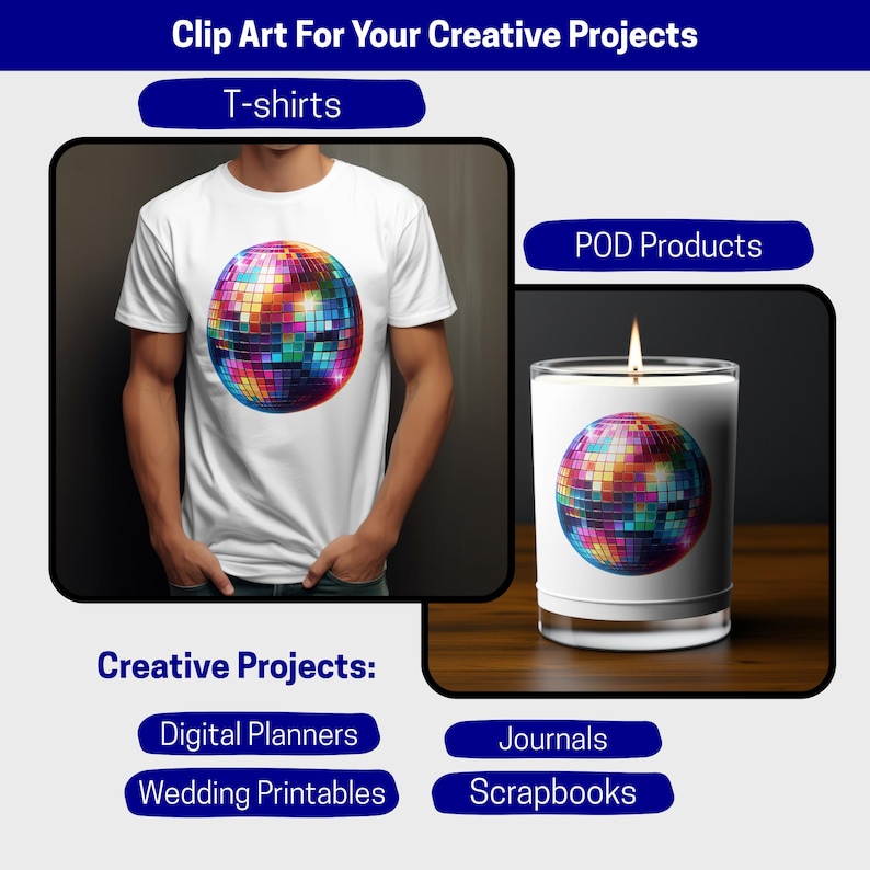 Retro Disco Ball Clip Art: PNG Bundle, Party Graphics (digital Download ...