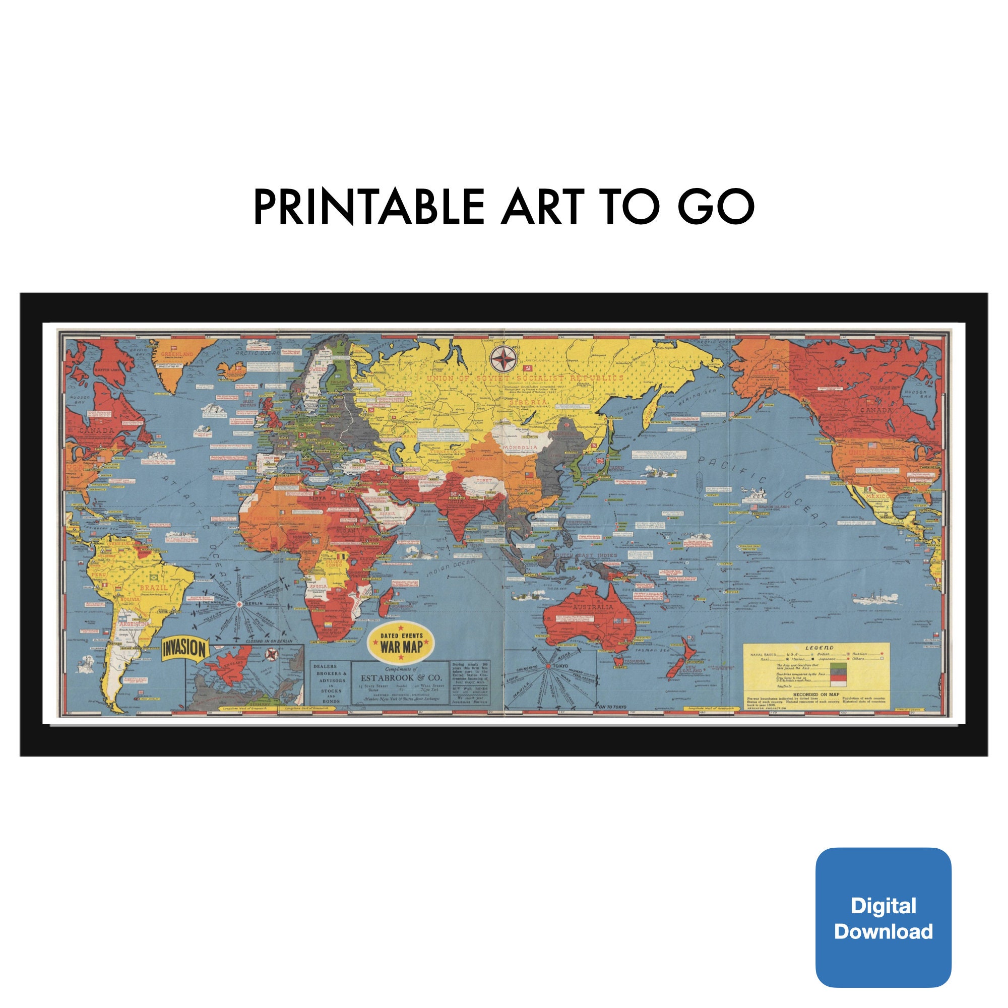 Printable World War II Map: Dated Events War Map (1944), Historical War ...