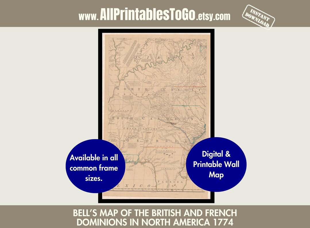 Printable Map of the British and French Colonies 1774, Old USA Maps ...
