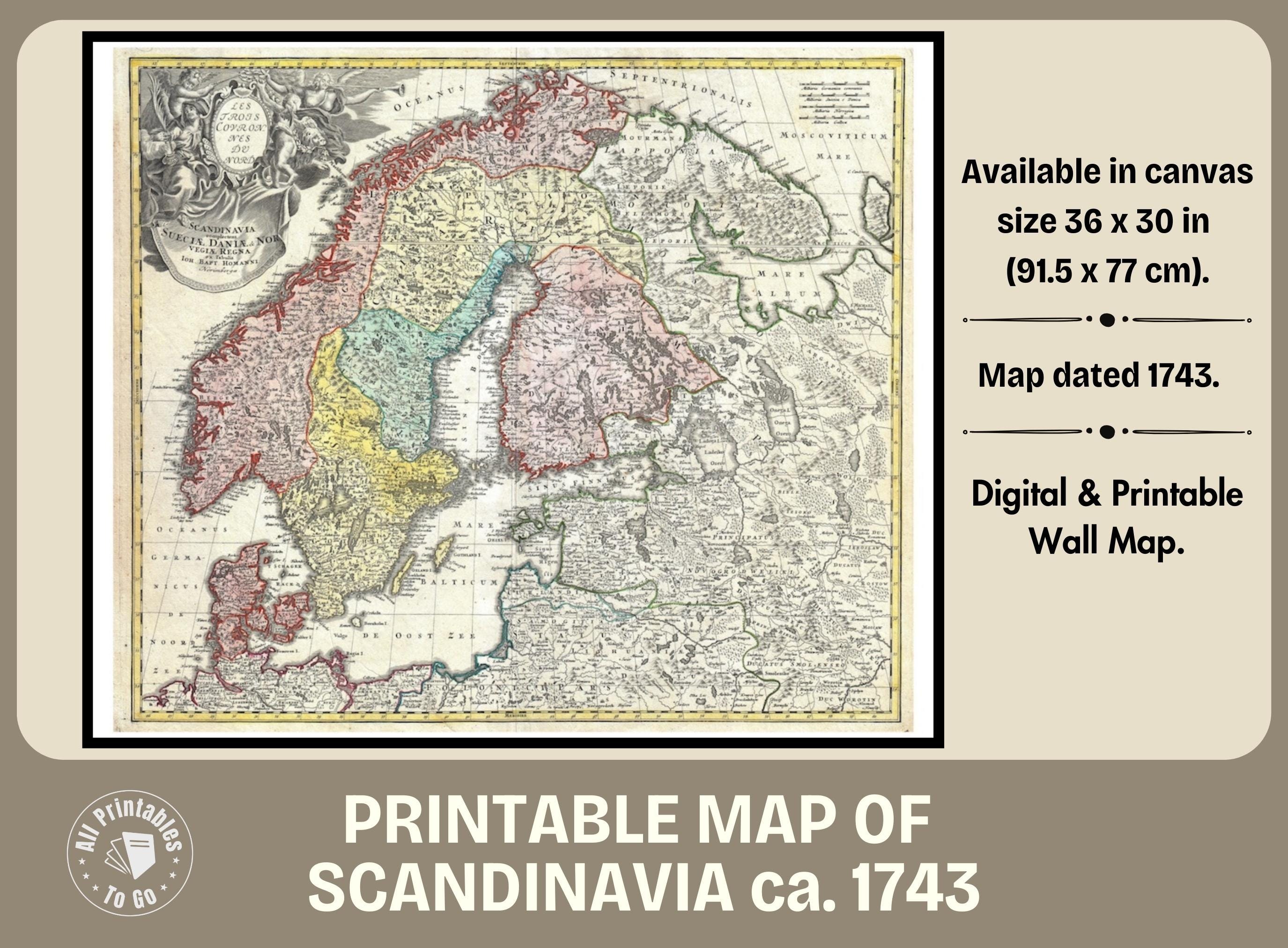 Printable Map of Scandinavia Ca. 1743 | Digital Antique Maps | Old Map ...
