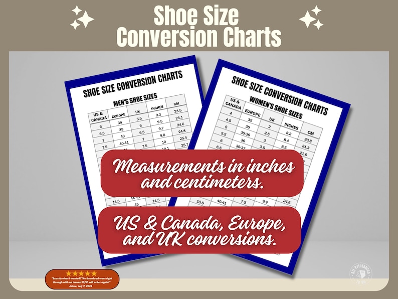 International Shoe Size Conversion Charts: Women, Men, Kids (PDF, JPEG ...