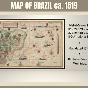 Map of Brazil Ca. 1519, Antique South America Map, Printable and ...