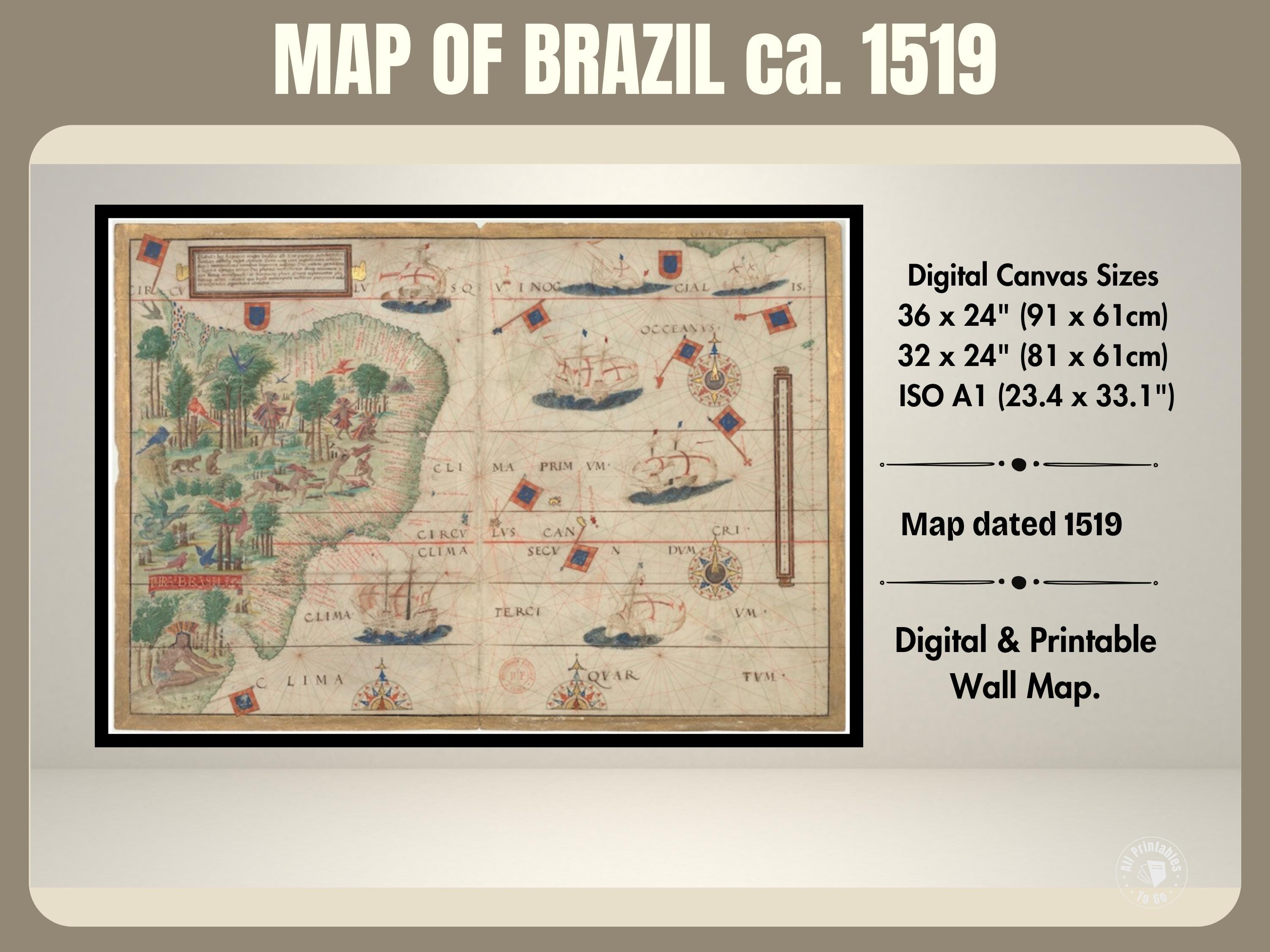 Map of Brazil Ca. 1519, Antique South America Map, Printable and ...