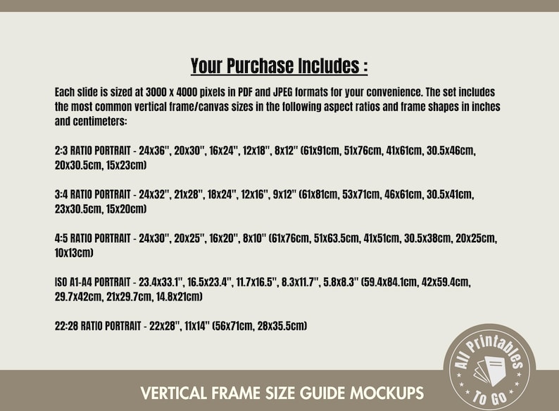 Vertical Frame Size Guide Mockups: Living Room Display (PDF, PNG, JPEG ...