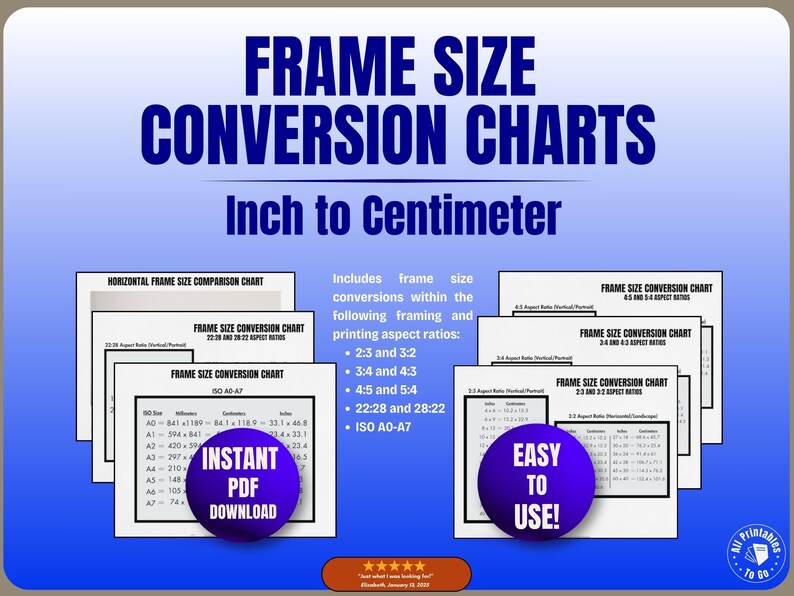 Wall Art Frame Size Conversion Charts | Inches to CM Guide | Aspect ...