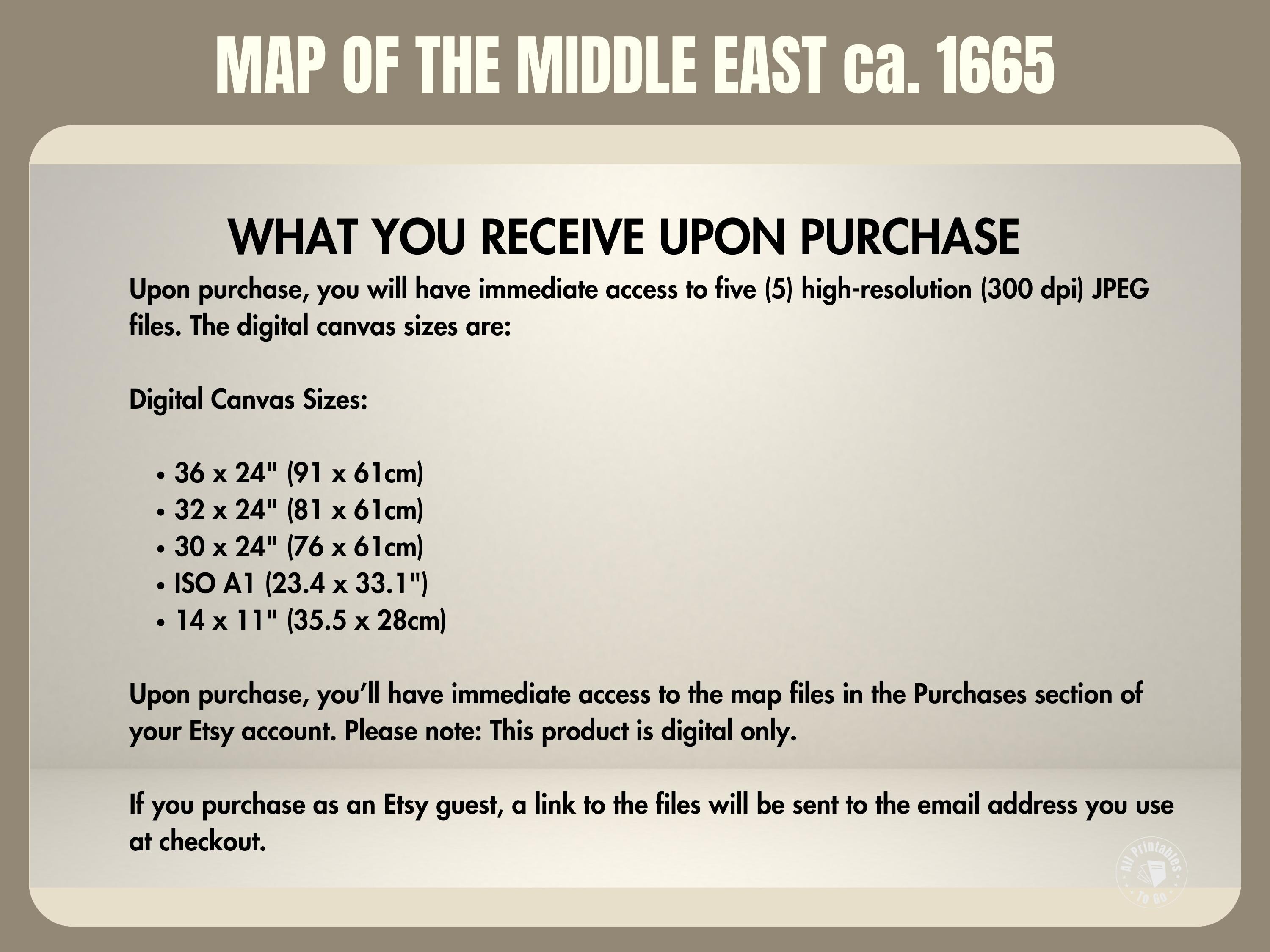 1665 Middle East Map Art: 17th Century Cartography (downloadable Map ...
