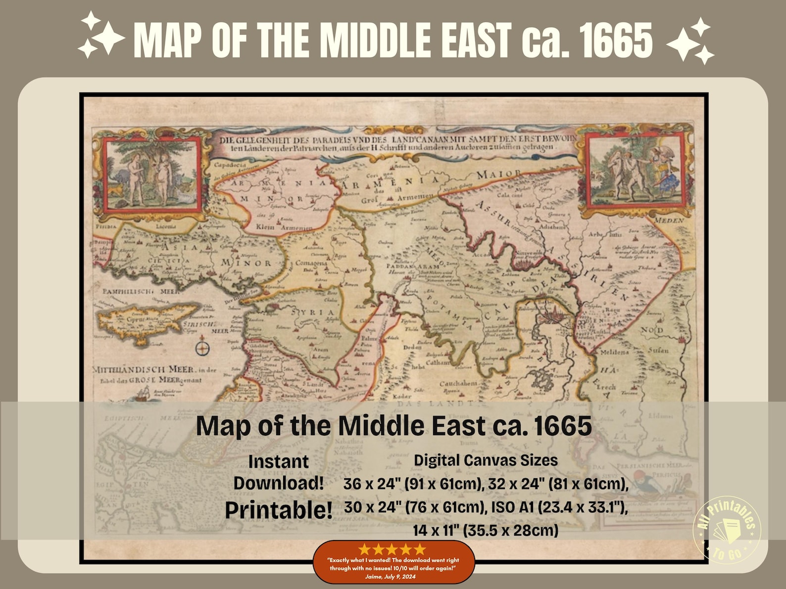 1665 Middle East Map Art: 17th Century Cartography (downloadable Map ...