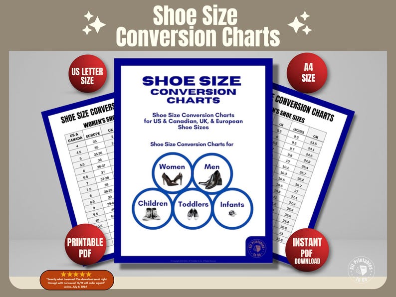 International Shoe Size Conversion Charts: Women, Men, Kids (PDF, JPEG ...
