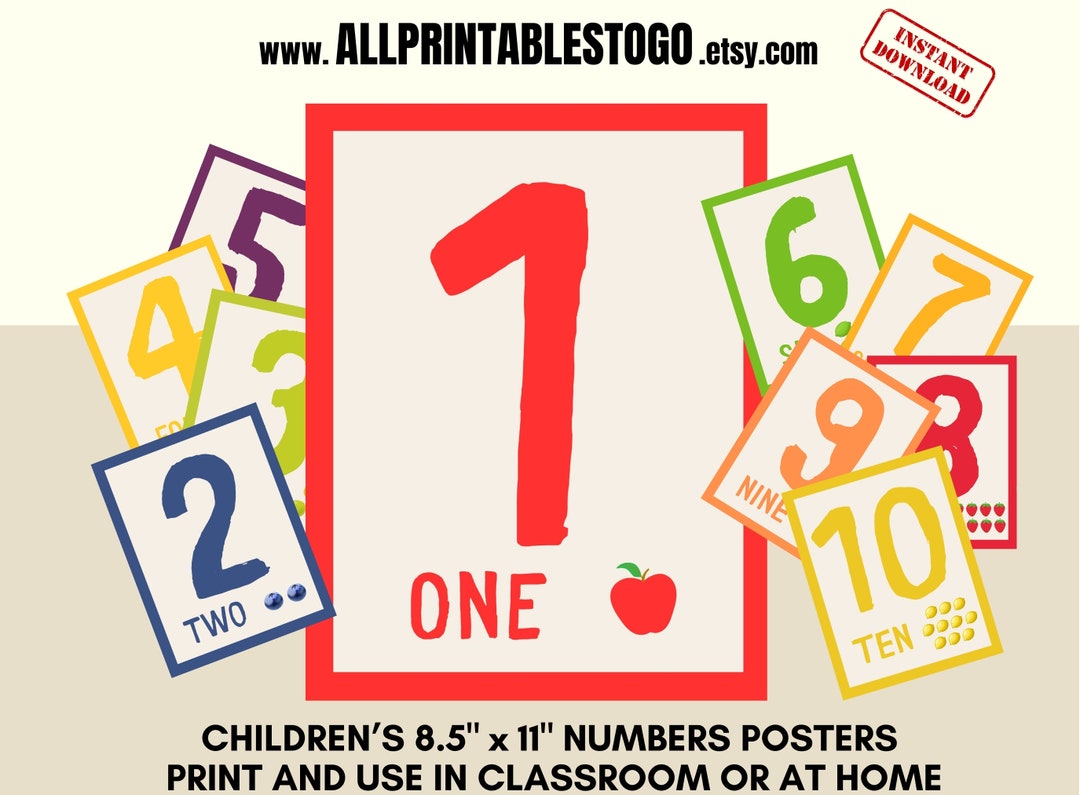 Pre-school Numbers Wall Cards Set of 10 Digital and Printable Number ...