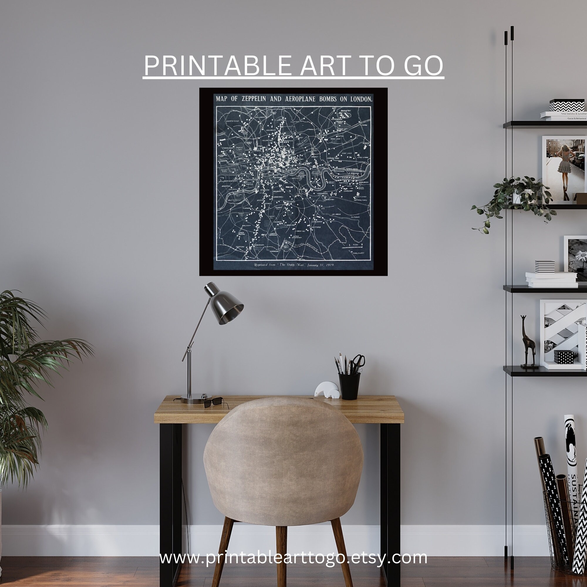 World War I Map | Zeppelin and Aeroplane Bombs on London 1919 ...