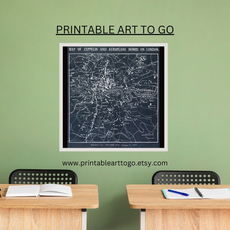 World War I Map | Zeppelin and Aeroplane Bombs on London 1919 ...