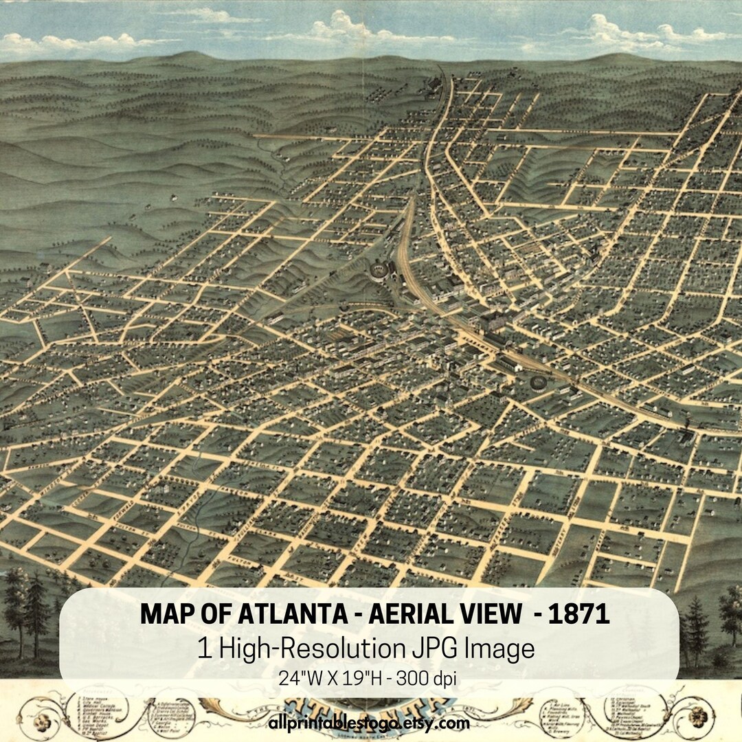 Atlanta 1871 Bird's Eye View Map: Historical Georgia Print (digital ...