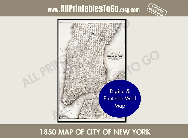 Map of New York City From 1850, Printable Historical Map of New York ...
