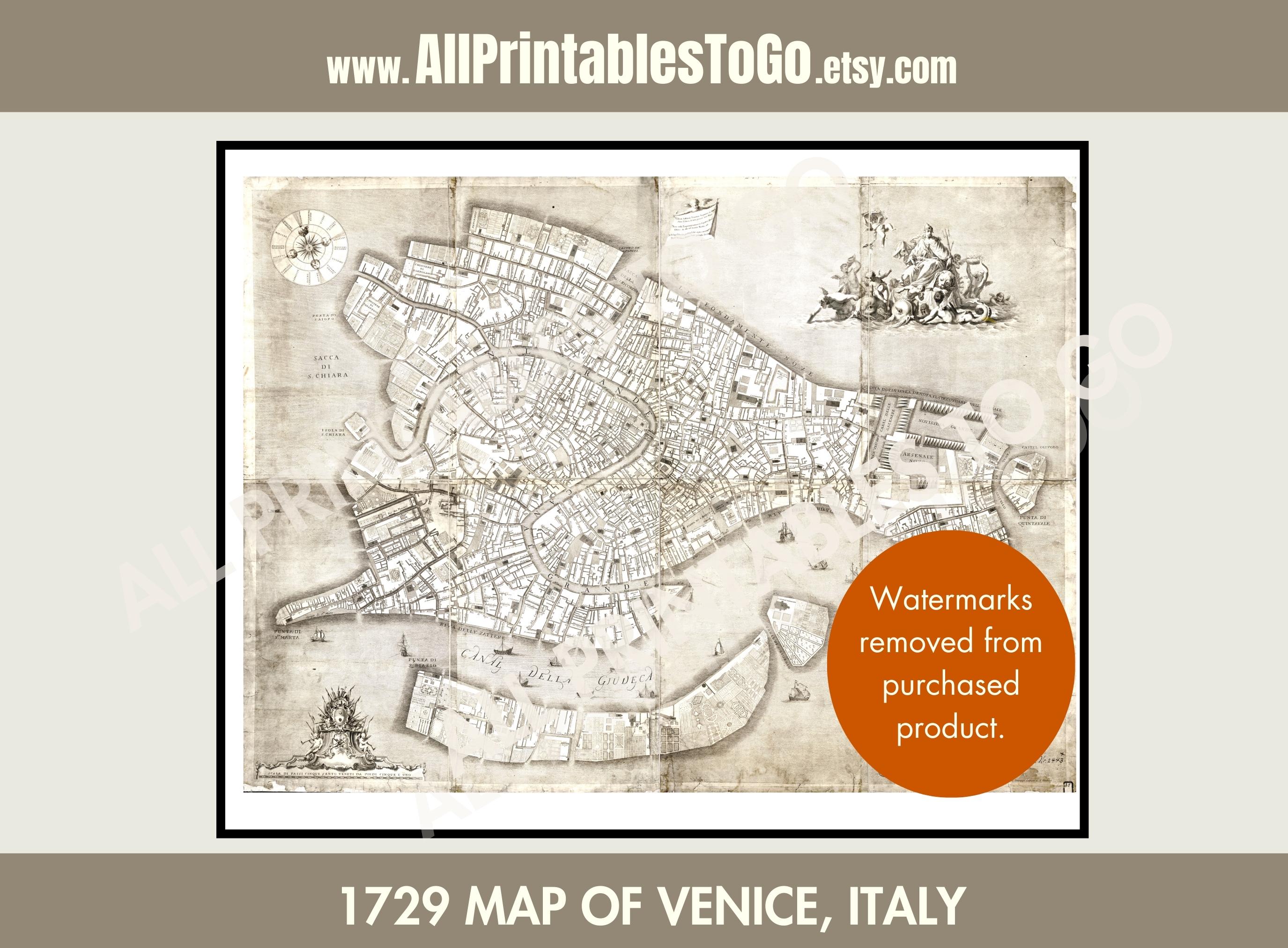 Printable 1729 Map of Venice, Italy, From 1729 Vintage Venice Map ...