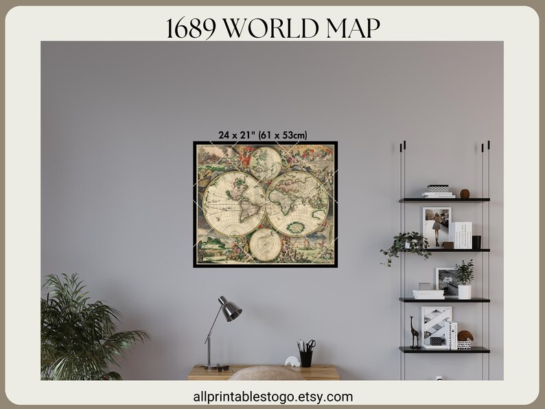 Printable 1689 World Map, Historical Map of the World, Printable Wall Map, Downloadable Wall Map ...