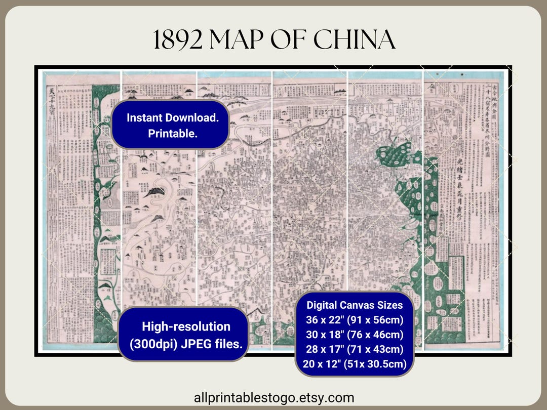 Printable 1892 Map of China, Historical Map of China, Downloadable Map ...