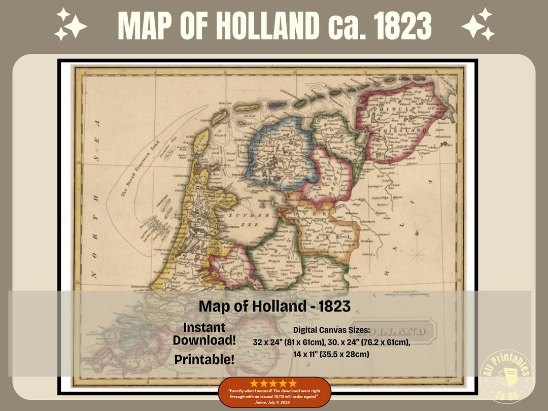 Printable Map of Holland Ca. 1823, Old Netherlands Map, Vintage Maps ...