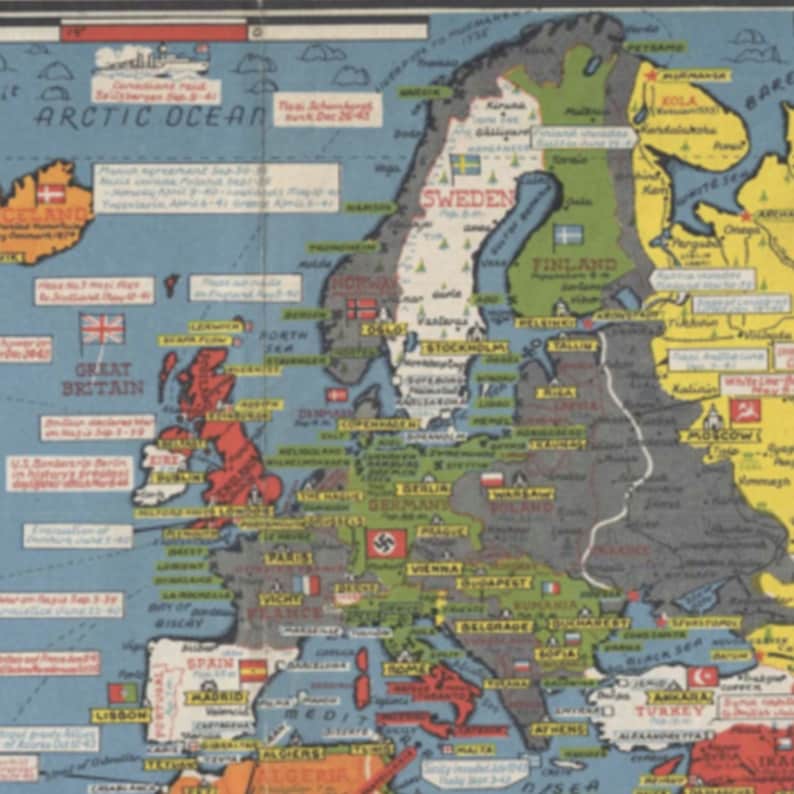 Printable World War II Map: Dated Events War Map (1944), Historical War ...